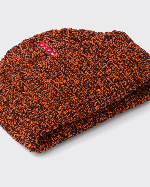Orange Melange Technical Knit Beanie | PRADA