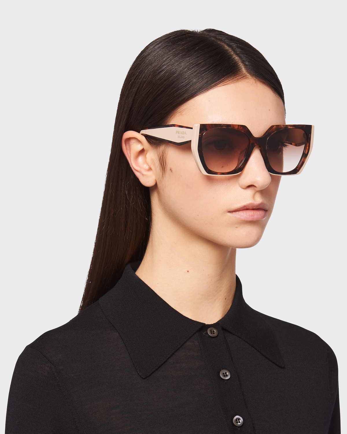 Opaque Gradient Dark Brown Lenses Sunglasses With Prada Logo | PRADA