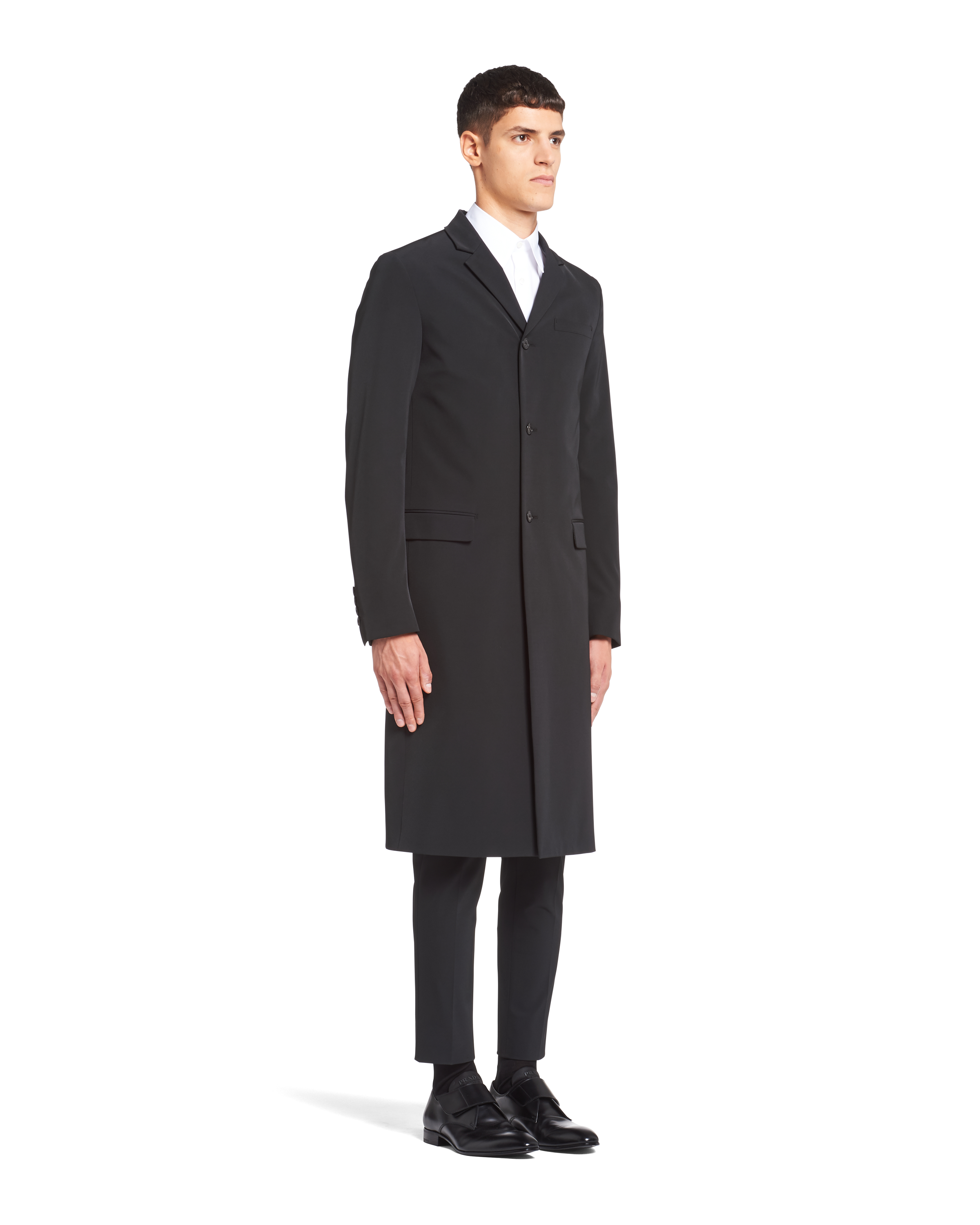 Black Single-breasted techno stretch coat | Prada
