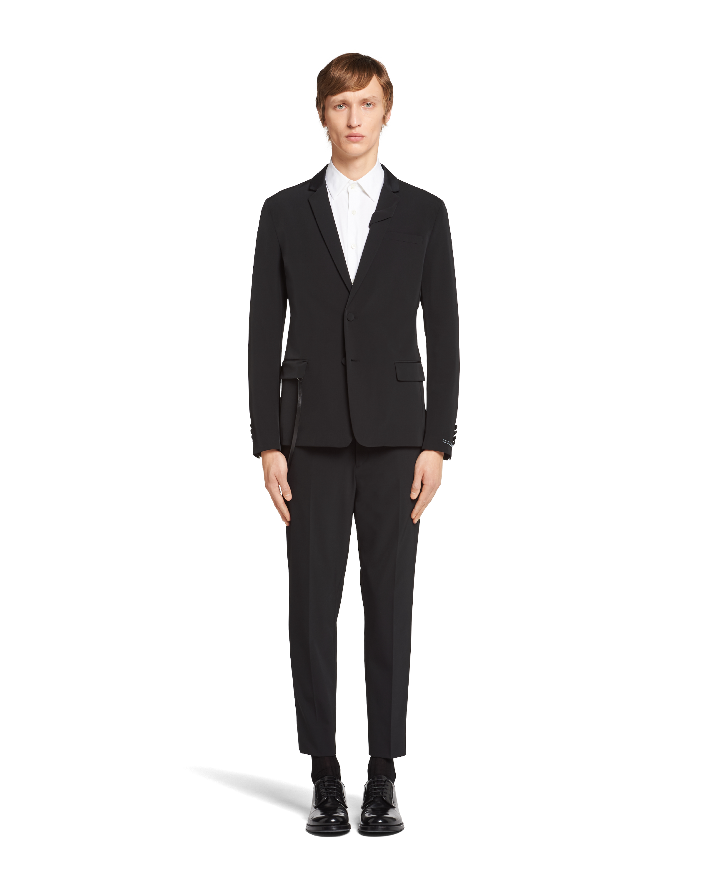 Black Single-breasted stretch technical fabric jacket | Prada