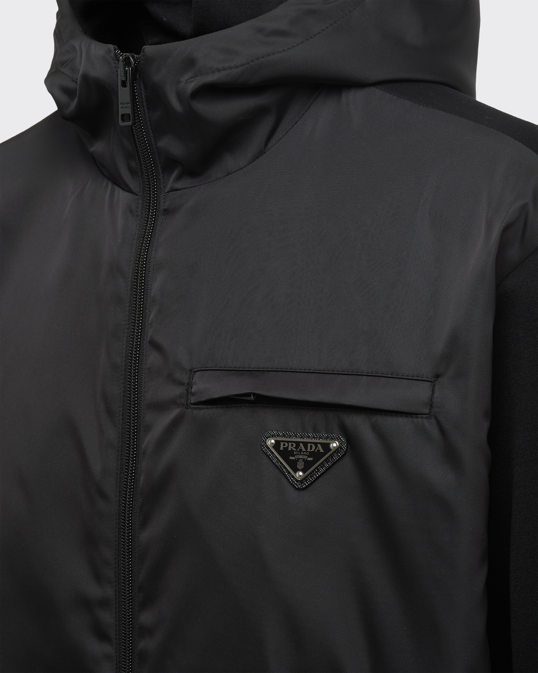 Black/black Technical Fleece Cardigan With Re-nylon Details | PRADA