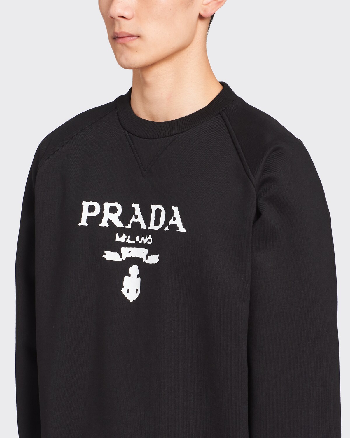 ブラック/ブラック プリントコットンフリース スウェットシャツ | PRADA
