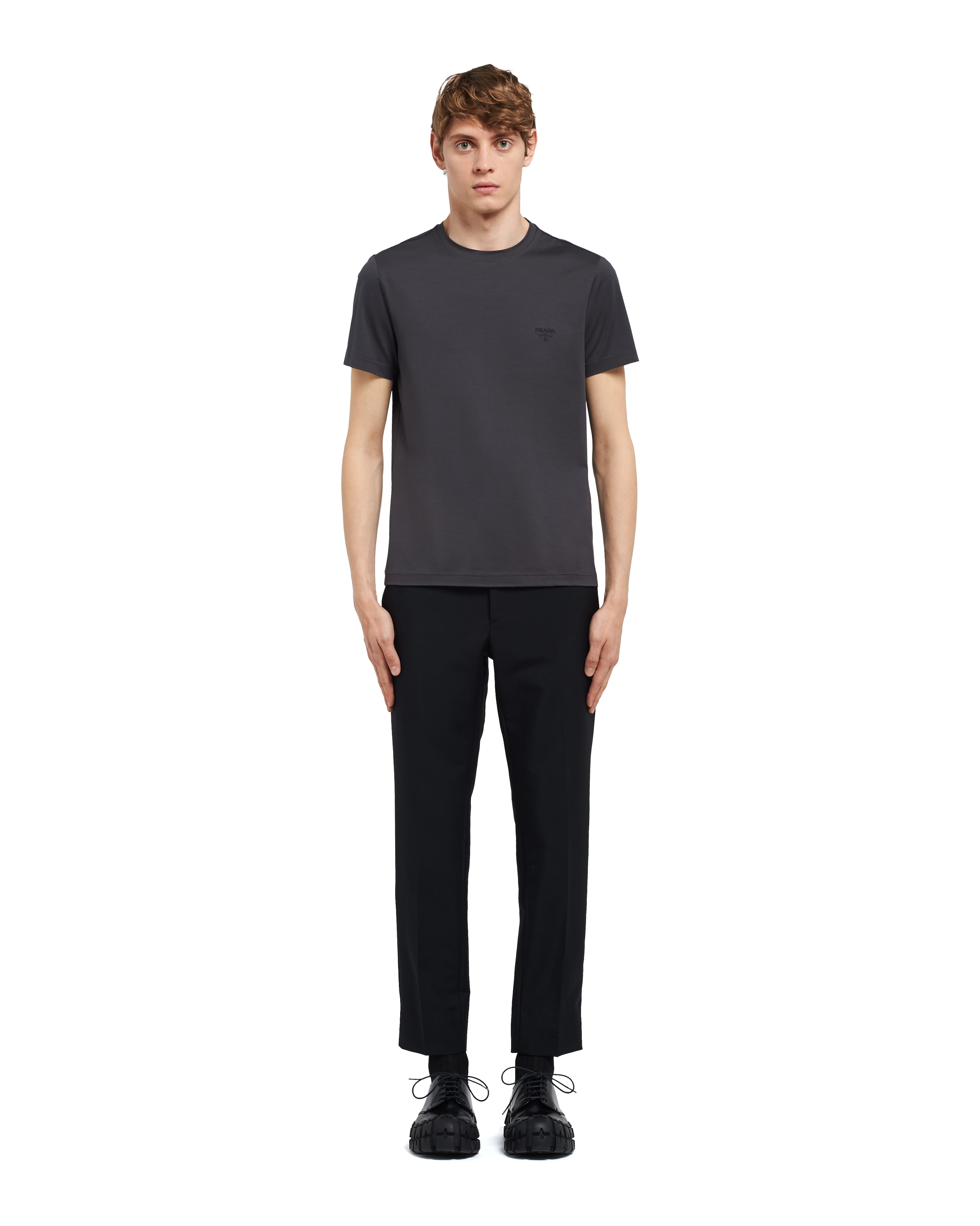 Smoky Gray Stretch cotton T-shirt | Prada