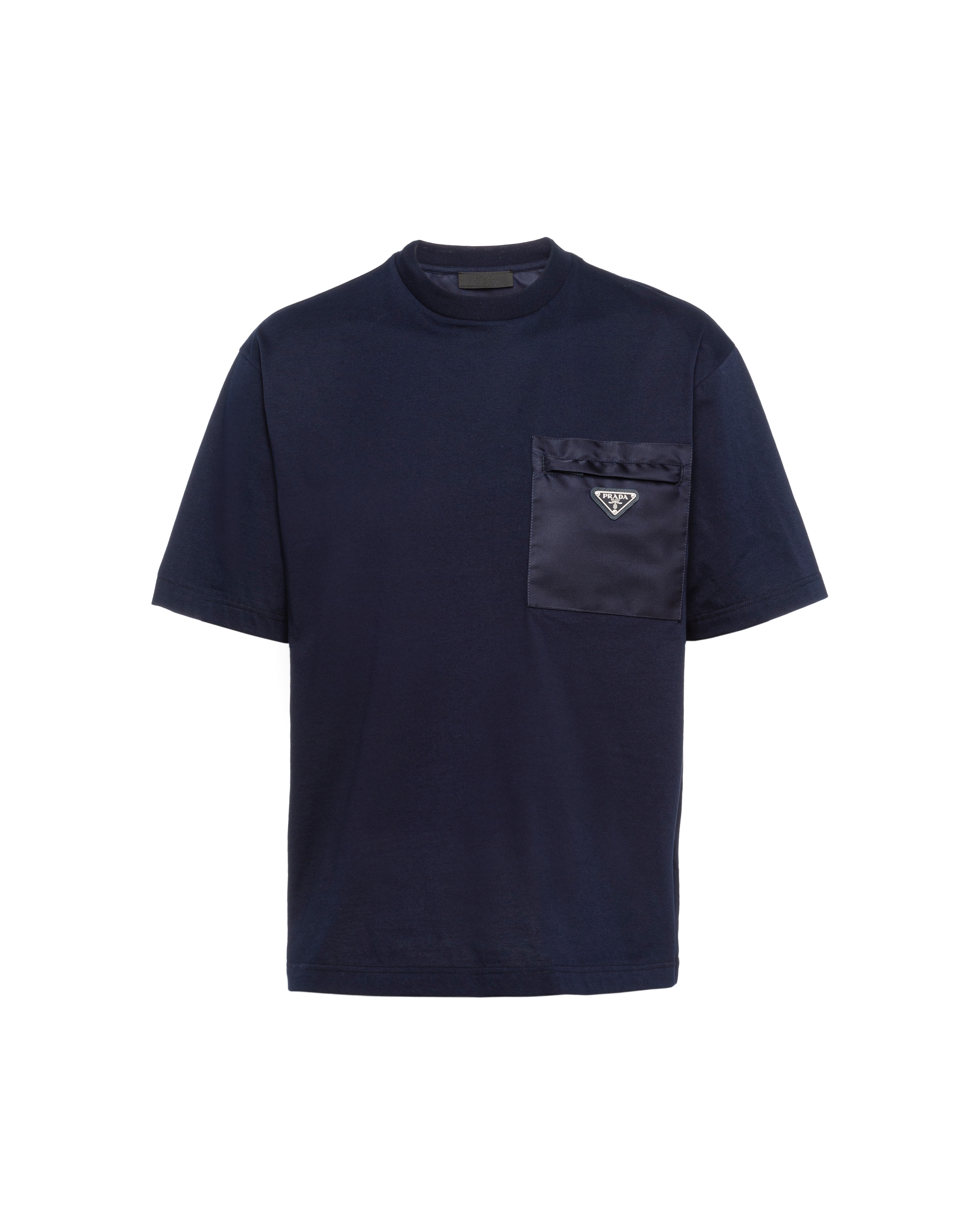 Navy Cotton T-shirt with nylon pocket | Prada