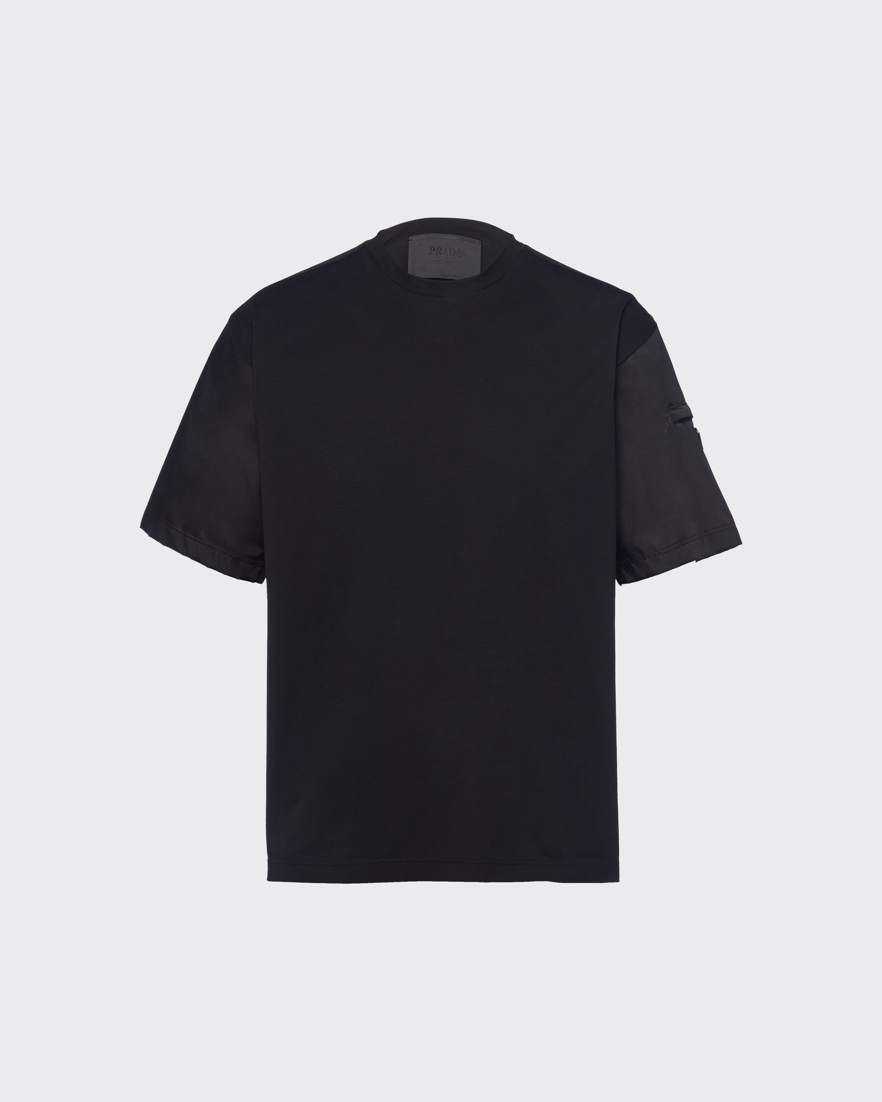Black/black Stretch Cotton T-shirt With Re-nylon Details | PRADA