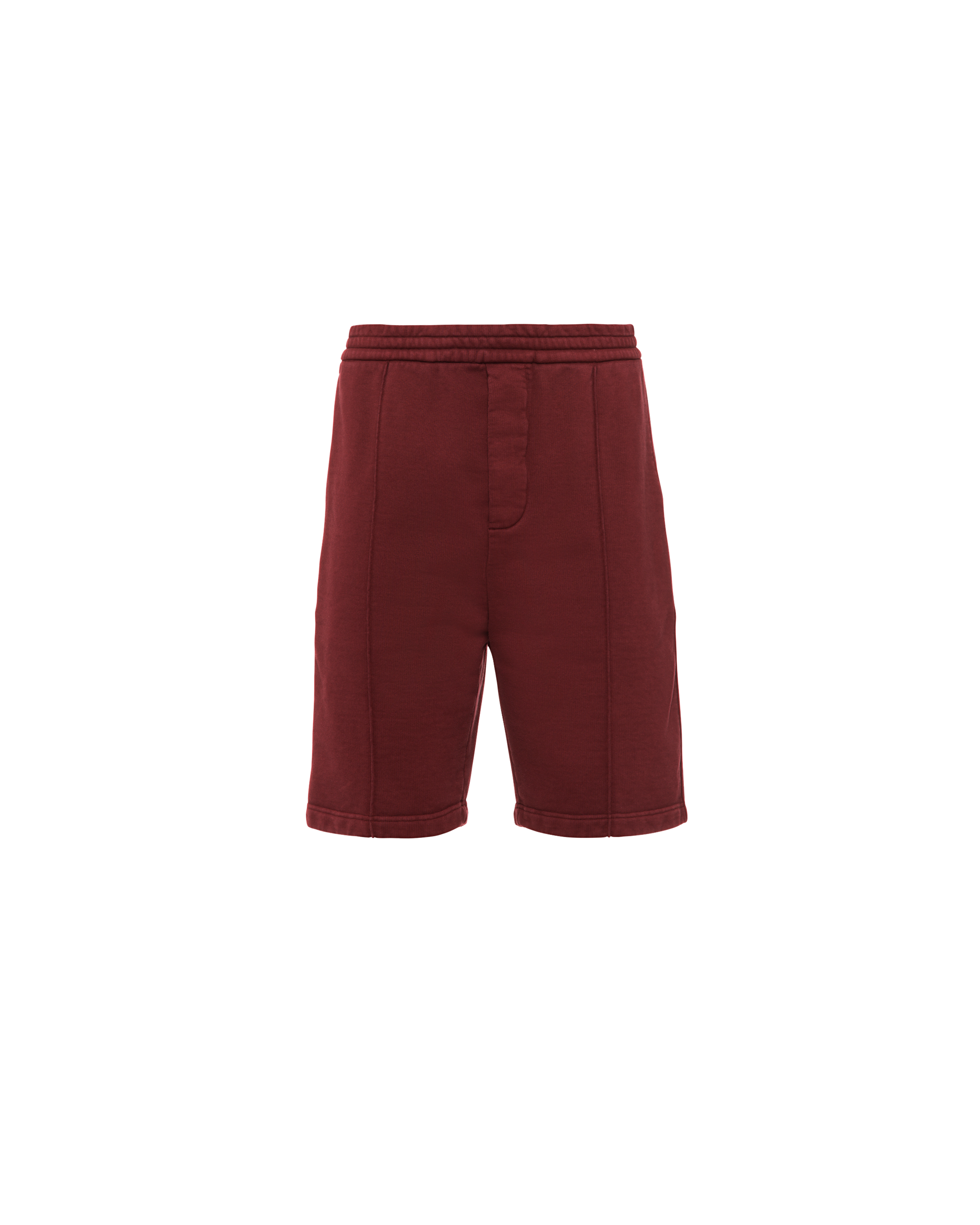 Amaranth Red/maize Yellow Garment-dyed distressed cotton fleece Bermuda ...