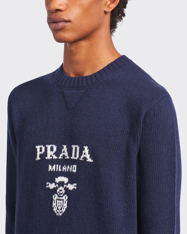 Navy Wool And Cashmere Crew-neck Sweater | PRADA