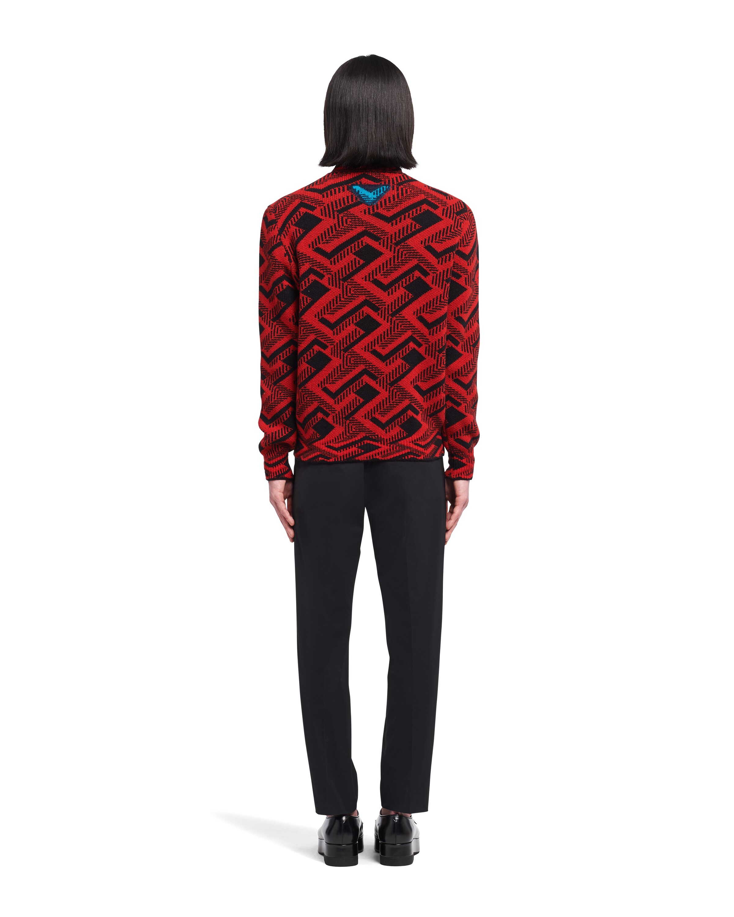 Black/red Jacquard wool and cashmere crew-neck sweater | Prada