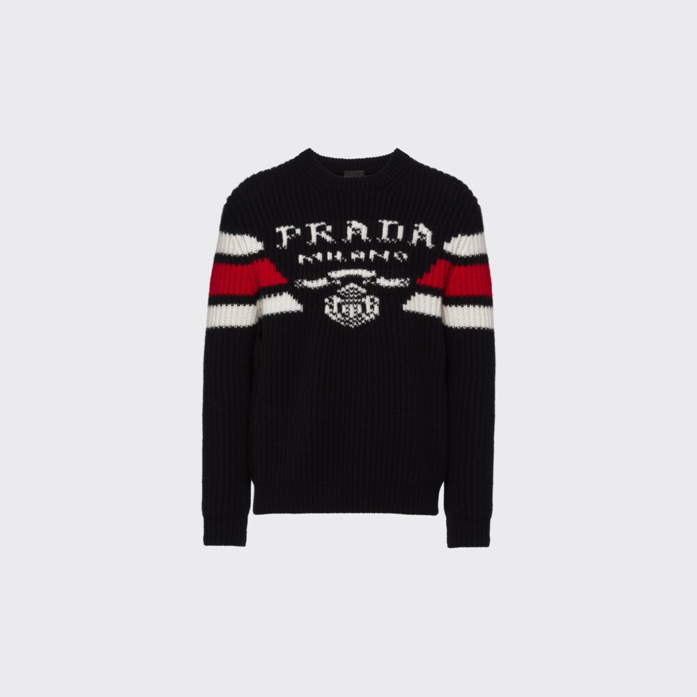 Black Jacquard cashmere sweater | Prada