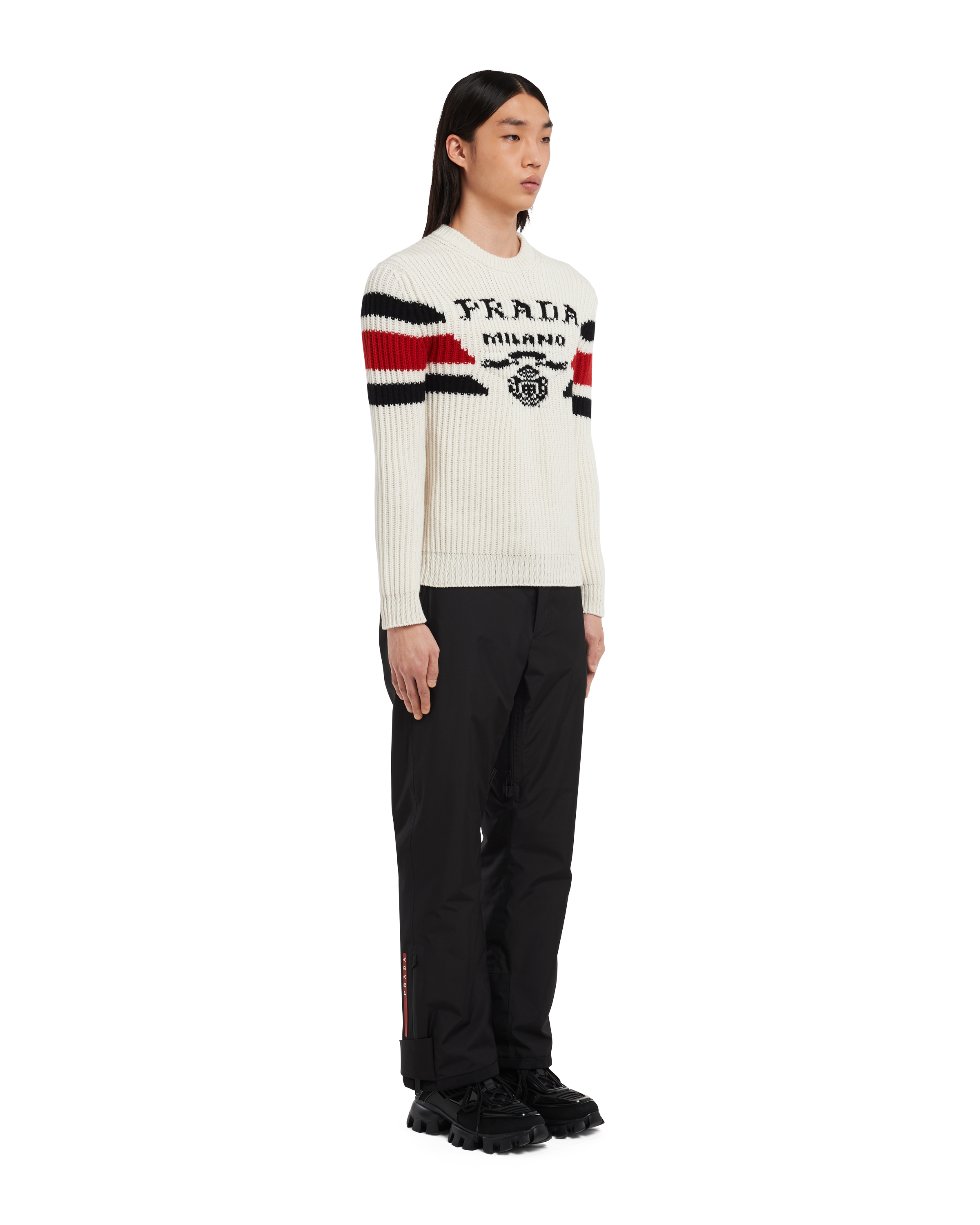 White Jacquard cashmere sweater | Prada