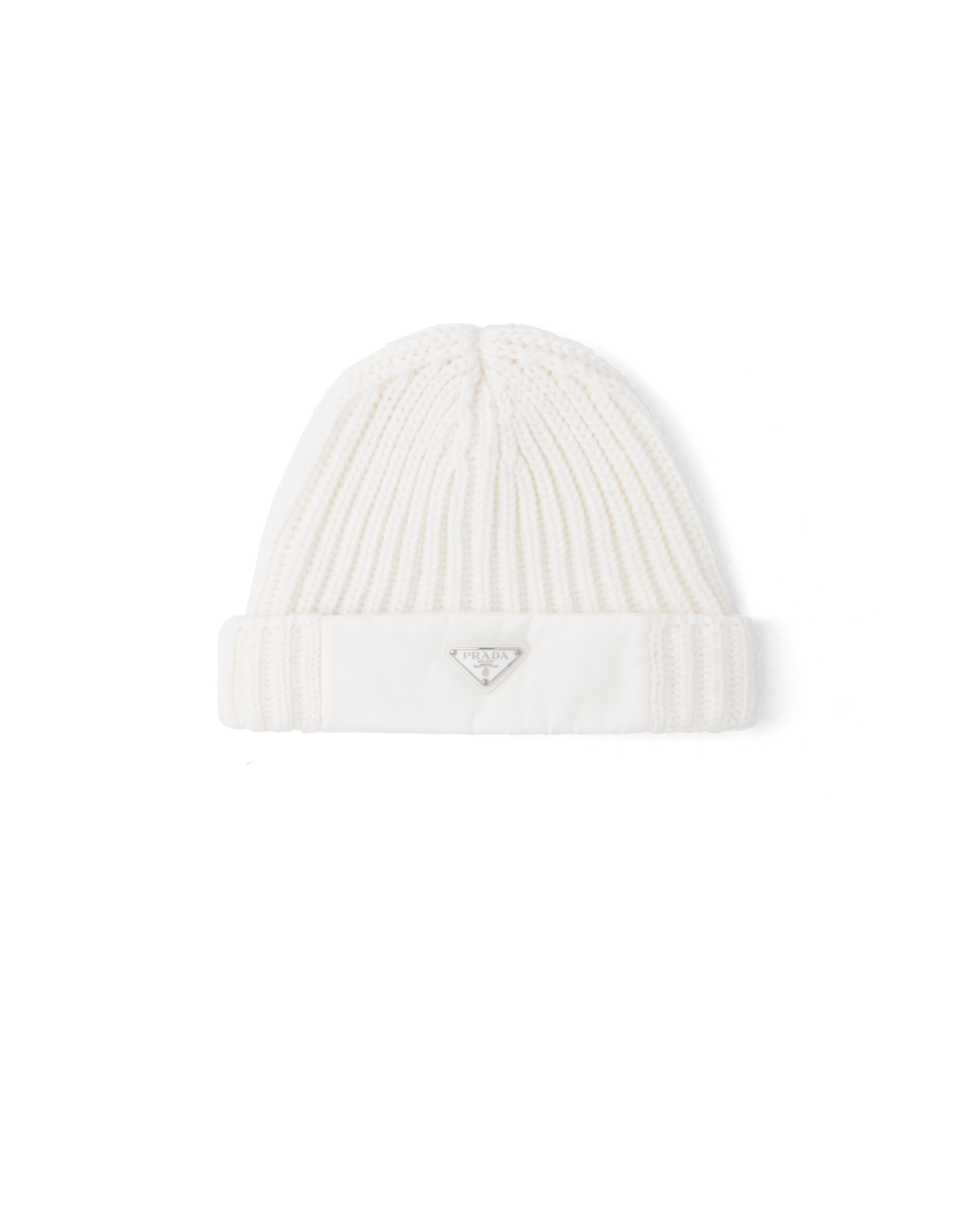 White Re-Nylon gabardine and wool cap | Prada