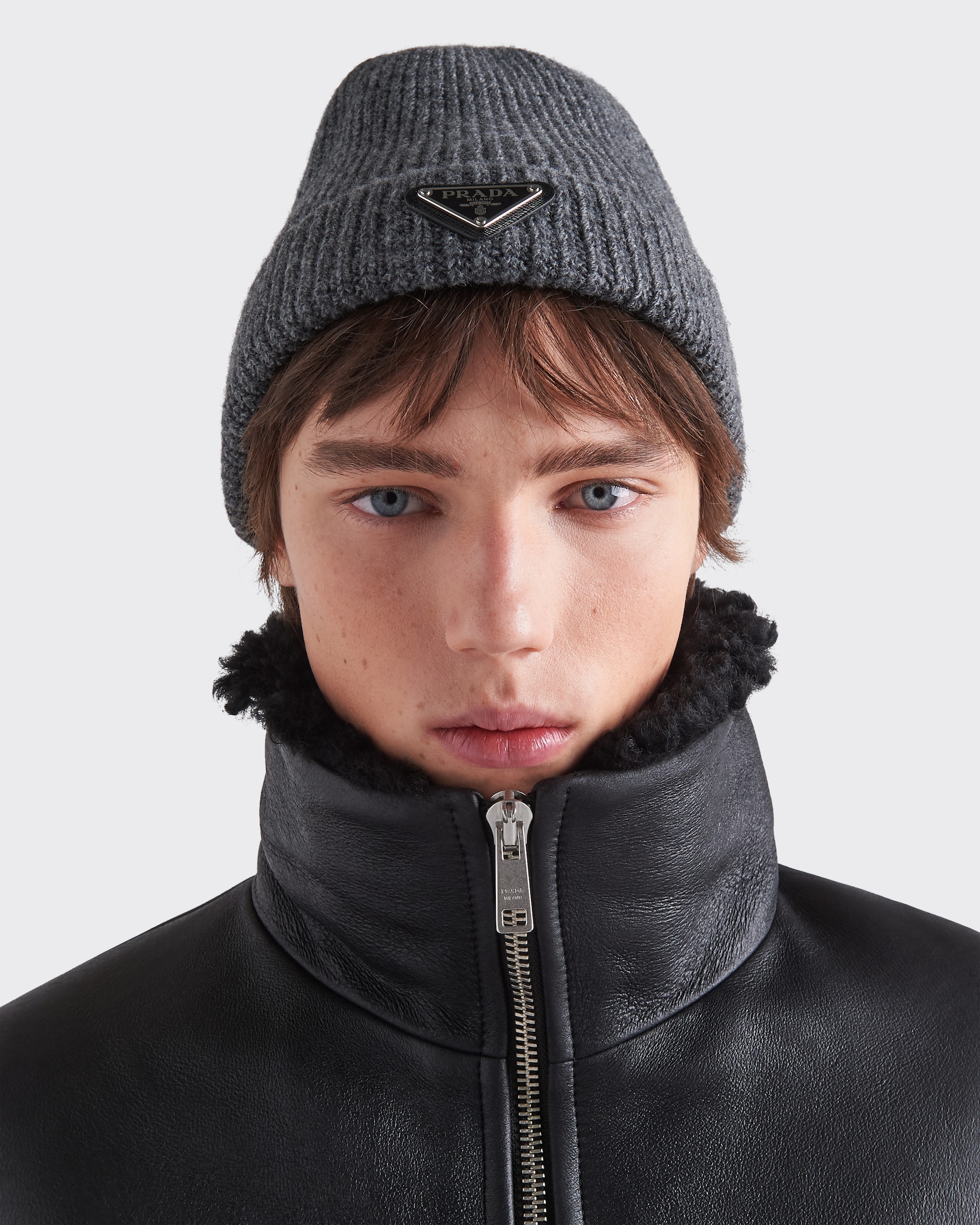 Slate Gray Wool And Cashmere Beanie | PRADA