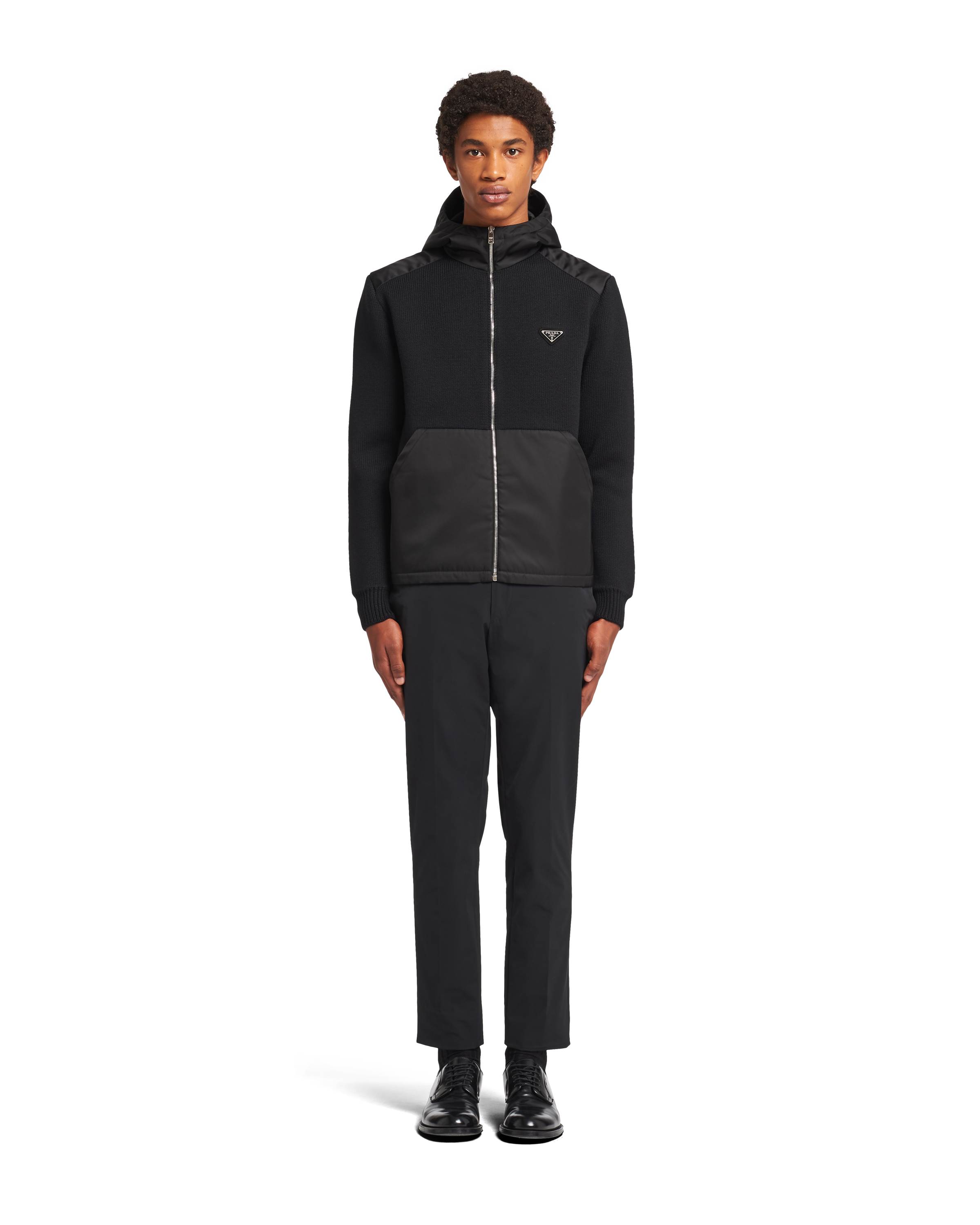 Black Re-Nylon gabardine and wool jacket | Prada