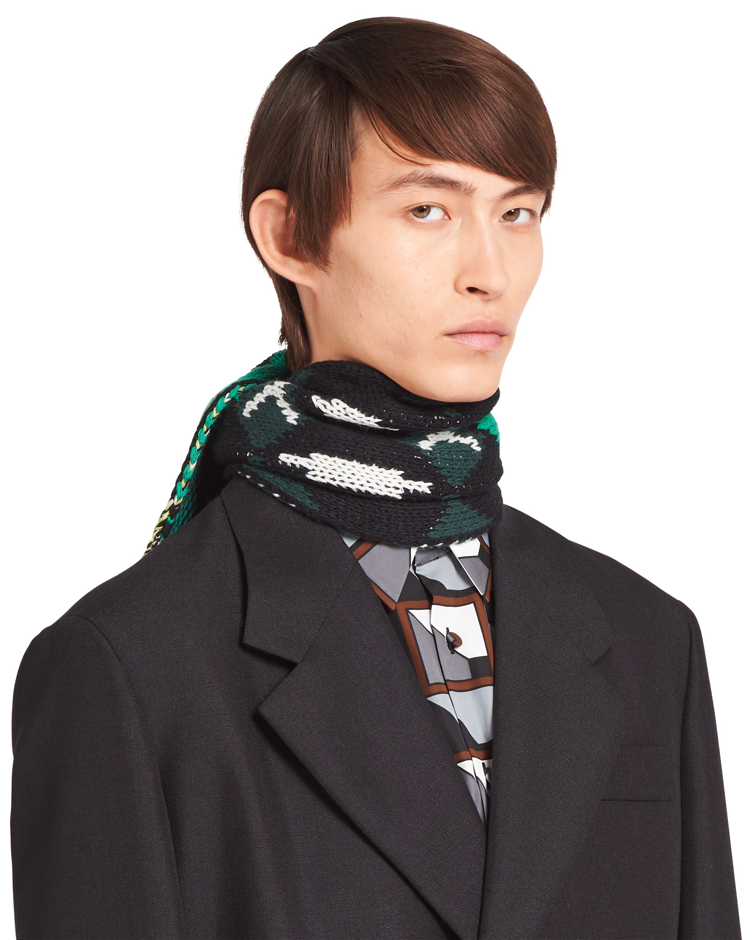 Black/acid Green Wool and cashmere scarf | Prada