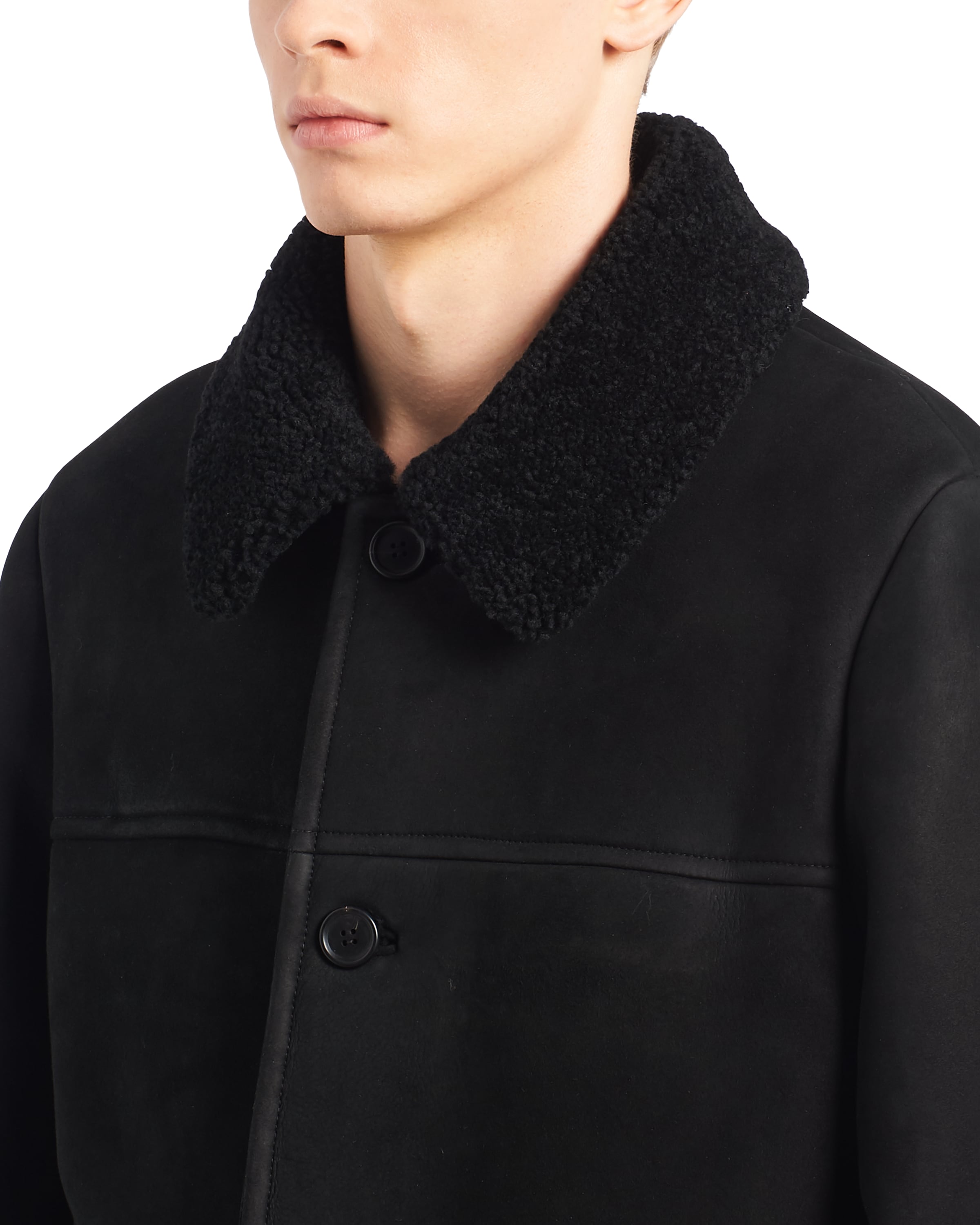 Black Vintage-Effect Shearling Jacket | Prada