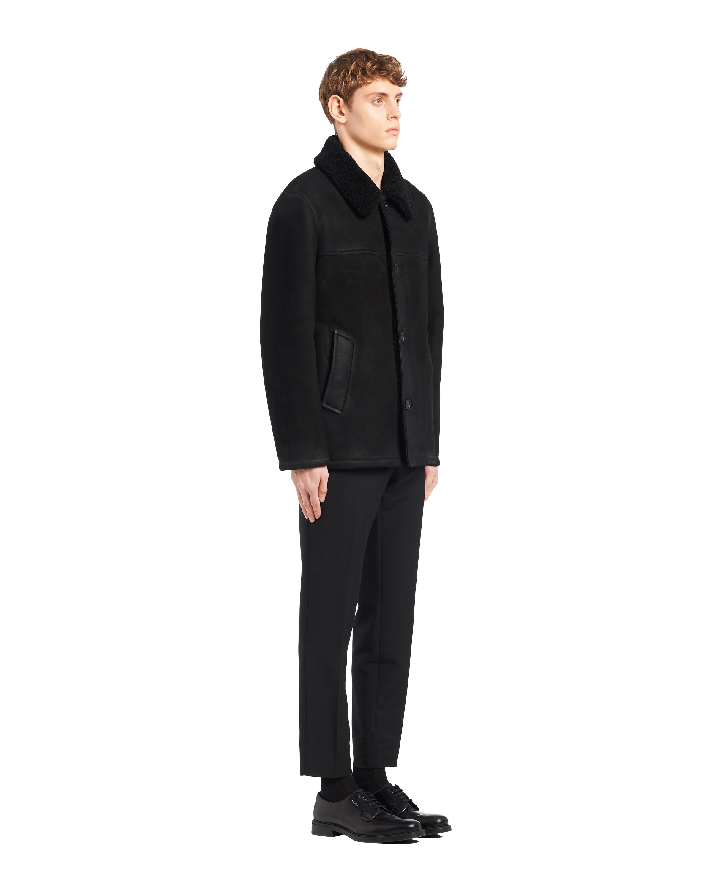 Black Vintage-Effect Shearling Jacket | Prada