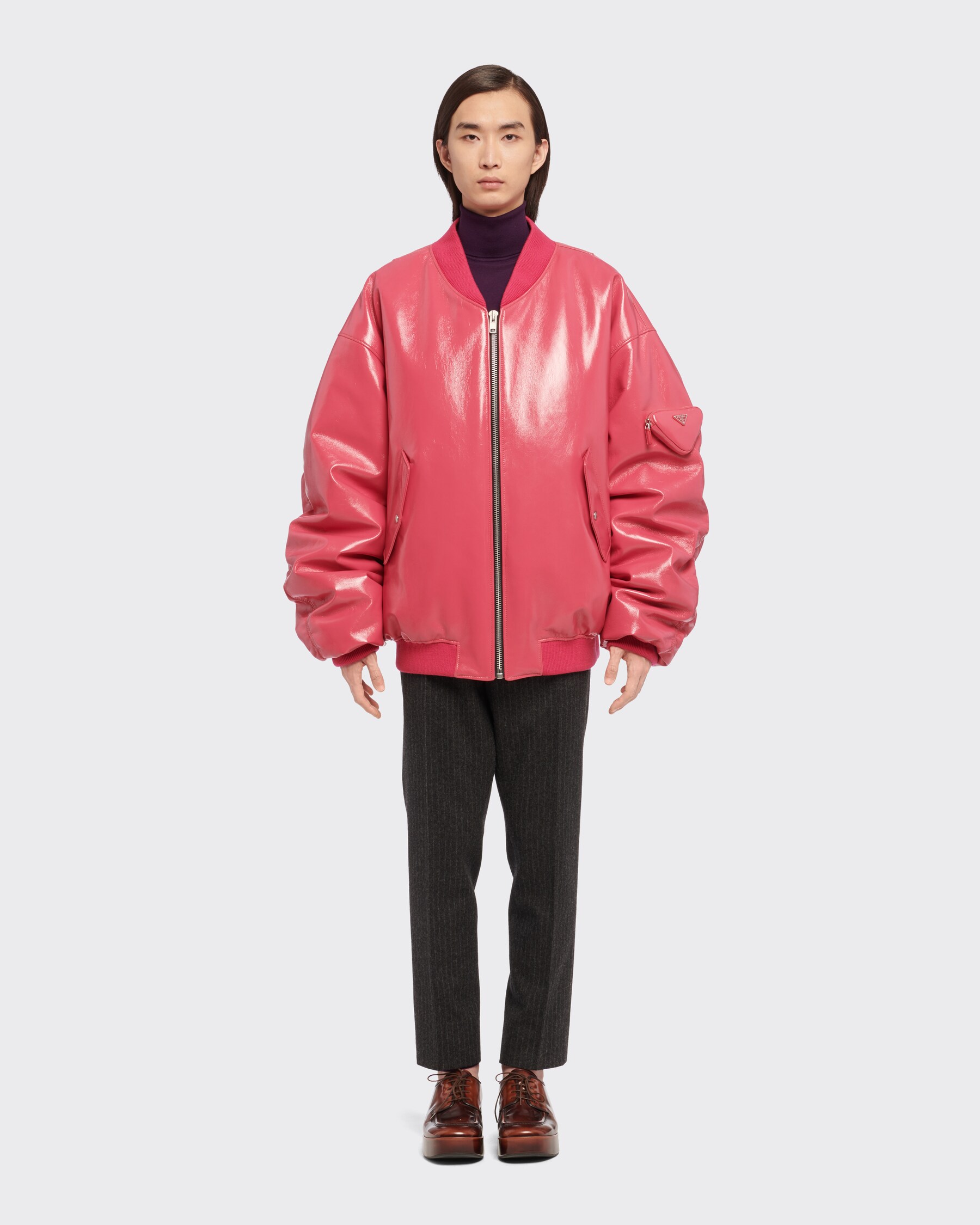 Magenta Oversized Nappa Leather Bomber Jacket | PRADA