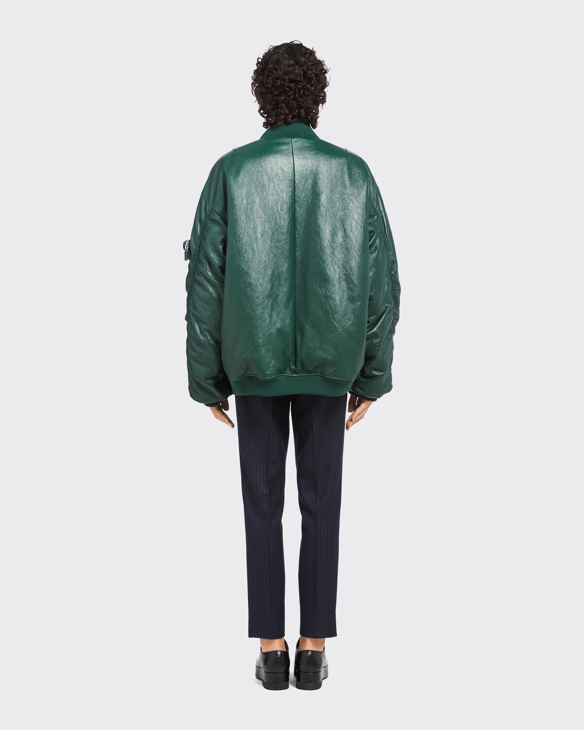 Billiard Green Oversized Nappa Leather Bomber Jacket | PRADA