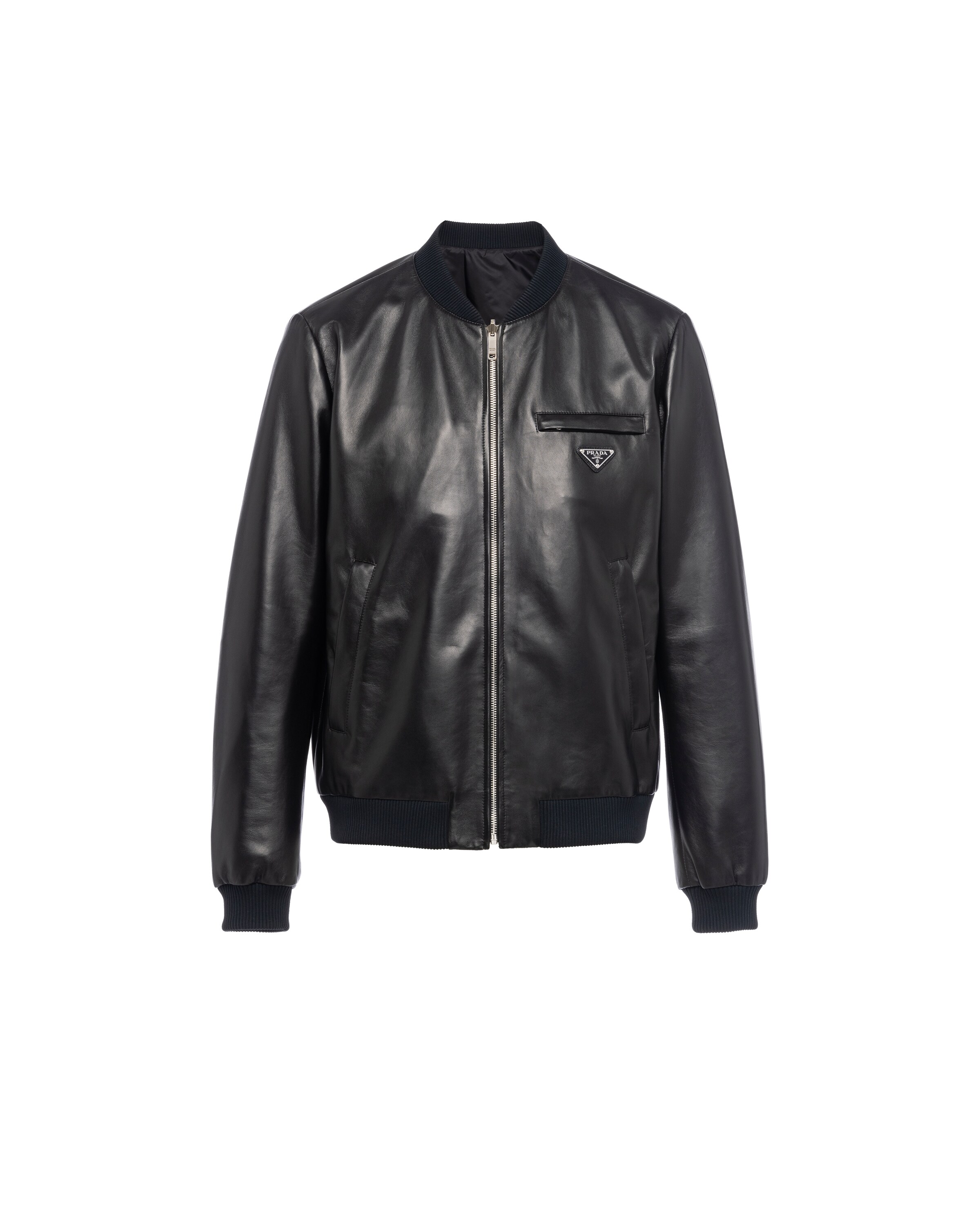 Schwarz Wendbare Nappa-Leder-Nylon-Bomberjacke | Prada