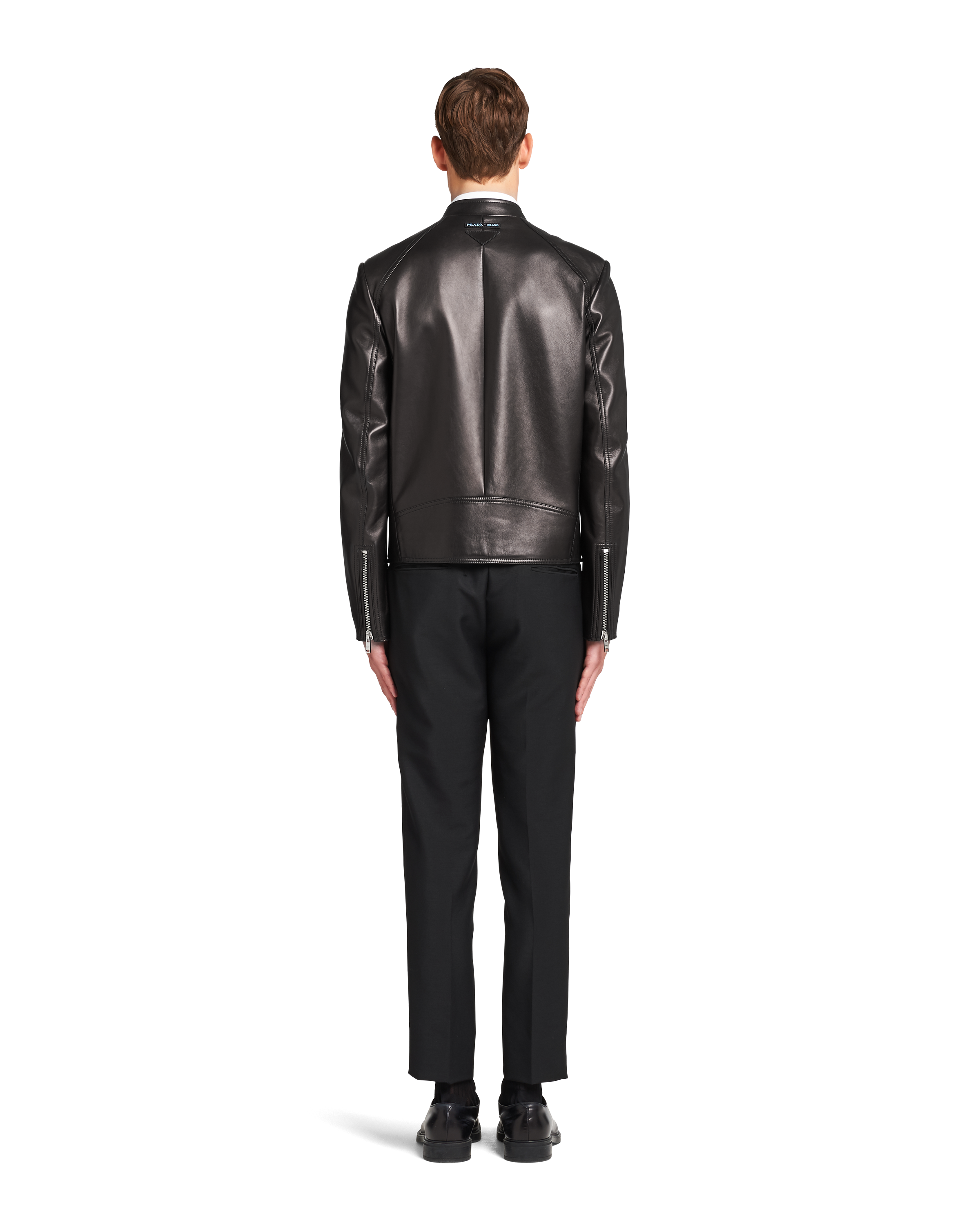 Black Plongé nappa leather biker jacket | Prada