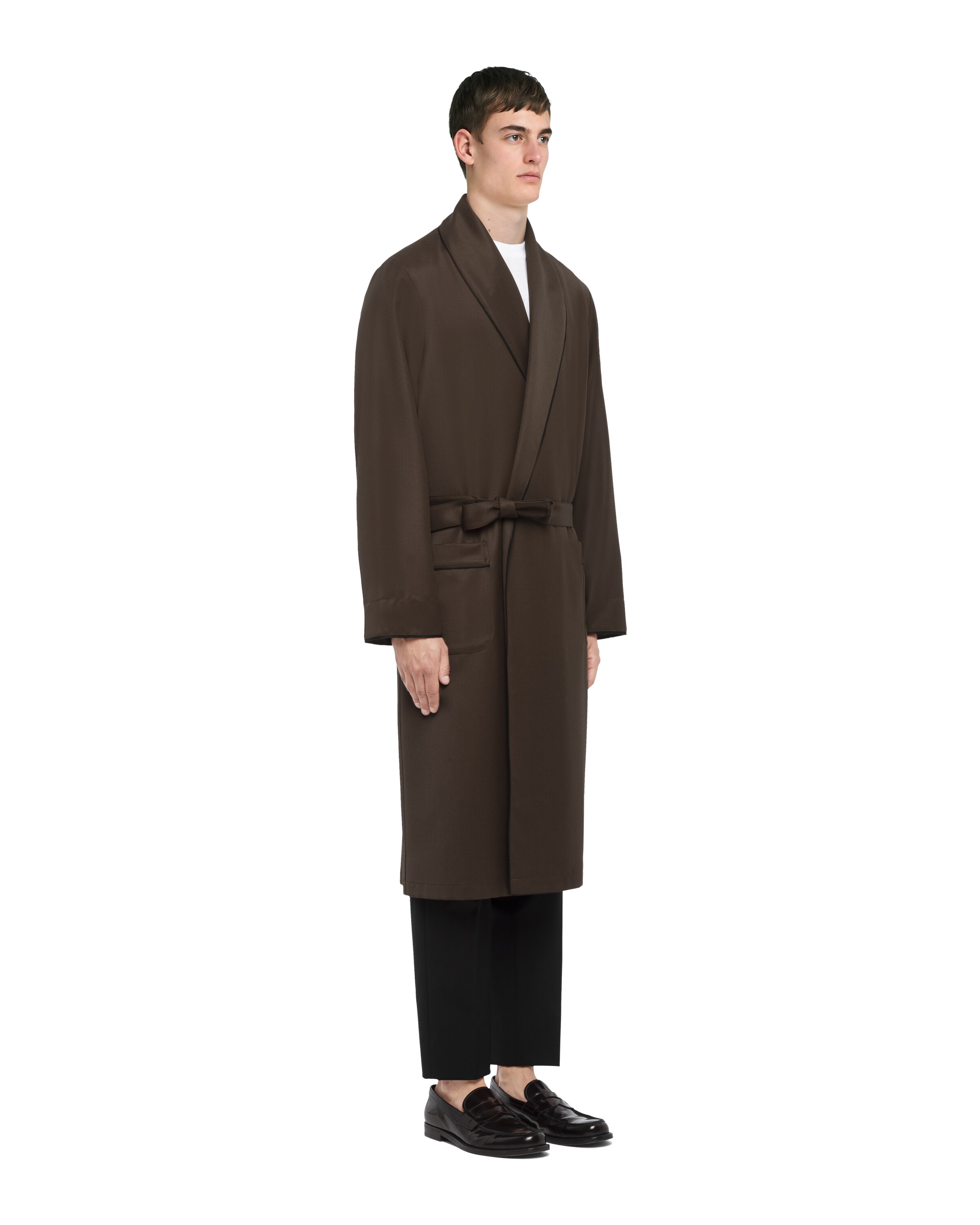 Coffee Wool gabardine robe | Prada